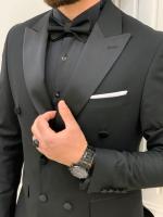 China Forte Black 3pc Tuxedo Suit Slim Fit Double Breasted Peak Lapel Tuxedo for sale
