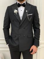 China Forte Black 3pc Tuxedo Suit Slim Fit Double Breasted Peak Lapel Tuxedo for sale