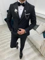 China Forte Black 3pc Tuxedo Suit Slim Fit Double Breasted Peak Lapel Tuxedo for sale