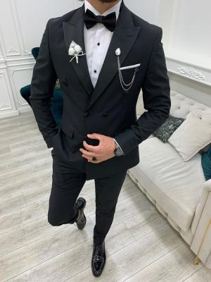 China Forte Black 3pc Tuxedo Suit Slim Fit Double Breasted Peak Lapel Tuxedo for sale