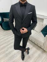China Forte Black 3pc Tuxedo Suit Slim Fit Double Breasted Peak Lapel Tuxedo for sale