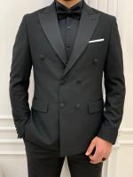 China Forte Black 3pc Tuxedo Suit Slim Fit Double Breasted Peak Lapel Tuxedo for sale
