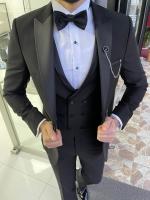 China Men'S 3pc Tuxedo Suit Hanover Black Slim Fit Peak Lapel Tuxedo for sale