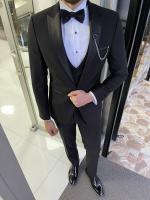 China Men'S 3pc Tuxedo Suit Hanover Black Slim Fit Peak Lapel Tuxedo for sale