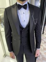 China Men'S 3pc Tuxedo Suit Hanover Black Slim Fit Peak Lapel Tuxedo for sale