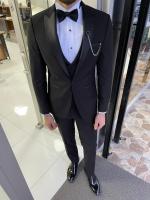 China Men'S 3pc Tuxedo Suit Hanover Black Slim Fit Peak Lapel Tuxedo for sale