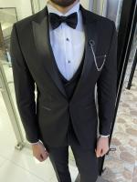 China Men'S 3pc Tuxedo Suit Hanover Black Slim Fit Peak Lapel Tuxedo for sale