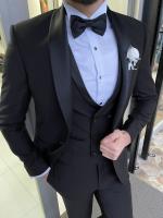 China Men'S 3pc Tuxedo Suit Hanover Black Slim Fit Shawl Lapel Tuxedo for sale