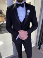China Men'S 3pc Tuxedo Suit Hanover Black Slim Fit Shawl Lapel Tuxedo for sale