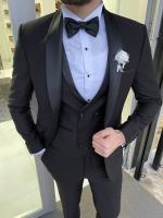 China Men'S 3pc Tuxedo Suit Hanover Black Slim Fit Shawl Lapel Tuxedo for sale