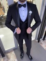 China Men'S 3pc Tuxedo Suit Hanover Black Slim Fit Shawl Lapel Tuxedo for sale
