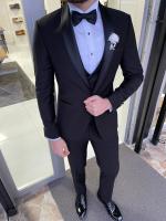 China Men'S 3pc Tuxedo Suit Hanover Black Slim Fit Shawl Lapel Tuxedo for sale