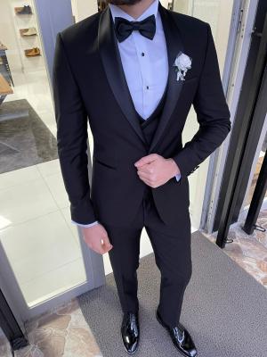 China Men'S 3pc Tuxedo Suit Hanover Black Slim Fit Shawl Lapel Tuxedo for sale