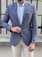 China Slim Fit Self Patterned Blue Business Casual Blazer Outfit for sale