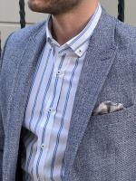 China Slim Fit Self Patterned Blue Business Casual Blazer Outfit for sale