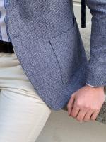 China Slim Fit Self Patterned Blue Business Casual Blazer Outfit for sale