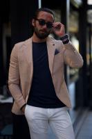 China Double Breasted Camel Mens Casual Business Jacket No Tie for sale
