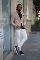 China Double Breasted Camel Mens Casual Business Jacket No Tie for sale