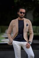 China Double Breasted Camel Mens Casual Business Jacket No Tie for sale