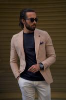 China Double Breasted Camel Mens Casual Business Jacket No Tie for sale