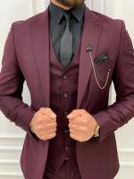 China Burgundy Slim Fit Tuxedo Three Piece Suit 65% Polyester 32% Viscone 3% Lycra for sale