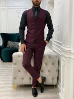 China Burgundy Slim Fit Tuxedo Three Piece Suit 65% Polyester 32% Viscone 3% Lycra for sale