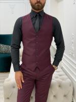 China Burgundy Slim Fit Tuxedo Three Piece Suit 65% Polyester 32% Viscone 3% Lycra for sale