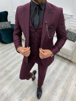 China Burgundy Slim Fit Tuxedo Three Piece Suit 65% Polyester 32% Viscone 3% Lycra for sale