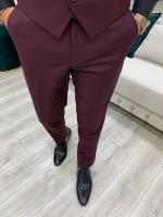 China Burgundy Slim Fit Tuxedo Three Piece Suit 65% Polyester 32% Viscone 3% Lycra for sale
