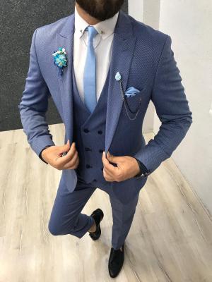 China 70% Wool 30% Poly Blue Groom Tuxedo Suit For Wedding for sale