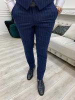 China Mens Striped Sax Slim Fit Three Piece Tuxedo For Wedding for sale