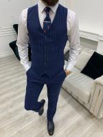 China Mens Striped Sax Slim Fit Three Piece Tuxedo For Wedding for sale
