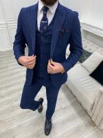 China Mens Striped Sax Slim Fit Three Piece Tuxedo For Wedding for sale