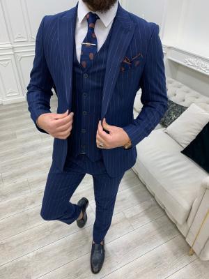 China Mens Striped Sax Slim Fit Three Piece Tuxedo For Wedding for sale