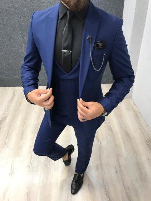 China Navy Blue Custom Mens 3 Piece Tuxedo Suit For Groom'S Wedding for sale