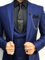 China Navy Blue Custom Mens 3 Piece Tuxedo Suit For Groom'S Wedding for sale