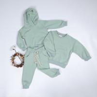 China Green Plain Pullover Sweatshirt 300gsm Classic Sweat Pants Set With Fleece Fabric for sale