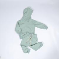 China Green Plain Pullover Sweatshirt 300gsm Classic Sweat Pants Set With Fleece Fabric for sale
