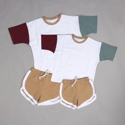 China 190gsm Patchwork Clothes 100% Cotton Unisex Kids Street Wear Color Matching Drop Shoulder T Shirts for sale