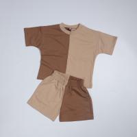 China French Terry Patchwork Clothes 260gsm Teen Boys Color Tee And Short Set for sale