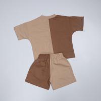 China French Terry Patchwork Clothes 260gsm Teen Boys Color Tee And Short Set for sale