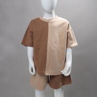 China French Terry Patchwork Clothes 260gsm Teen Boys Color Tee And Short Set for sale
