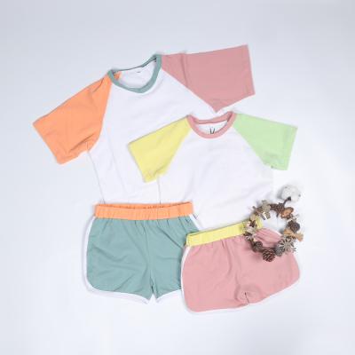 China 100% Cotton Family Matching Outfit 190gsm Color Block Contrast Stitching T Shirts Short Set Mama And Mini Set for sale
