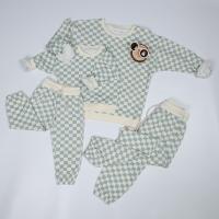 China 230gsm Family Matching Clothes Set French Terry Crew Neck Long Sleeve Checkered Sweatsuit for sale