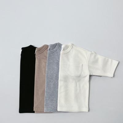 China 190gsm Kids Basic Pocket Long Tee 4 Colors Regular Fit Style 100% Cotton for sale