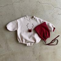 China New Born Rompers Baby Fleece-Lined Reindeer Sweatshirt Romper and Bonnet Set for sale