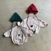 China New Born Rompers Baby Fleece-Lined Reindeer Sweatshirt Romper and Bonnet Set for sale