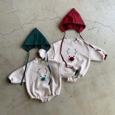 China New Born Rompers Baby Fleece-Lined Reindeer Sweatshirt Romper and Bonnet Set for sale