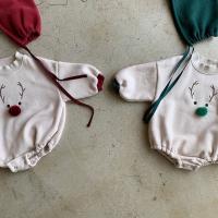 China New Born Rompers Baby Fleece-Lined Reindeer Sweatshirt Romper and Bonnet Set for sale