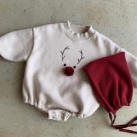 China New Born Rompers Baby Fleece-Lined Reindeer Sweatshirt Romper and Bonnet Set for sale